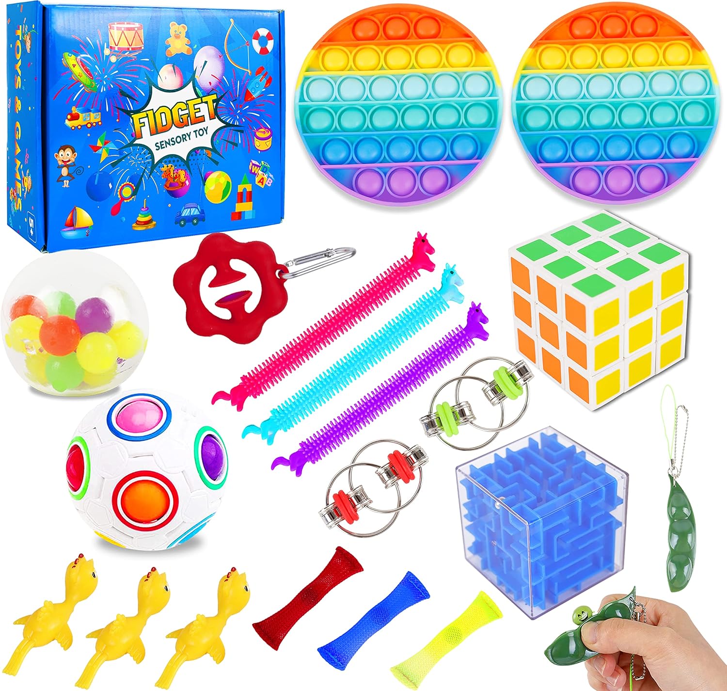 20 Pack Fidget Toy Set Popitz it, Kids ADHD Big Bulk Anxiety Toya Stuff ...