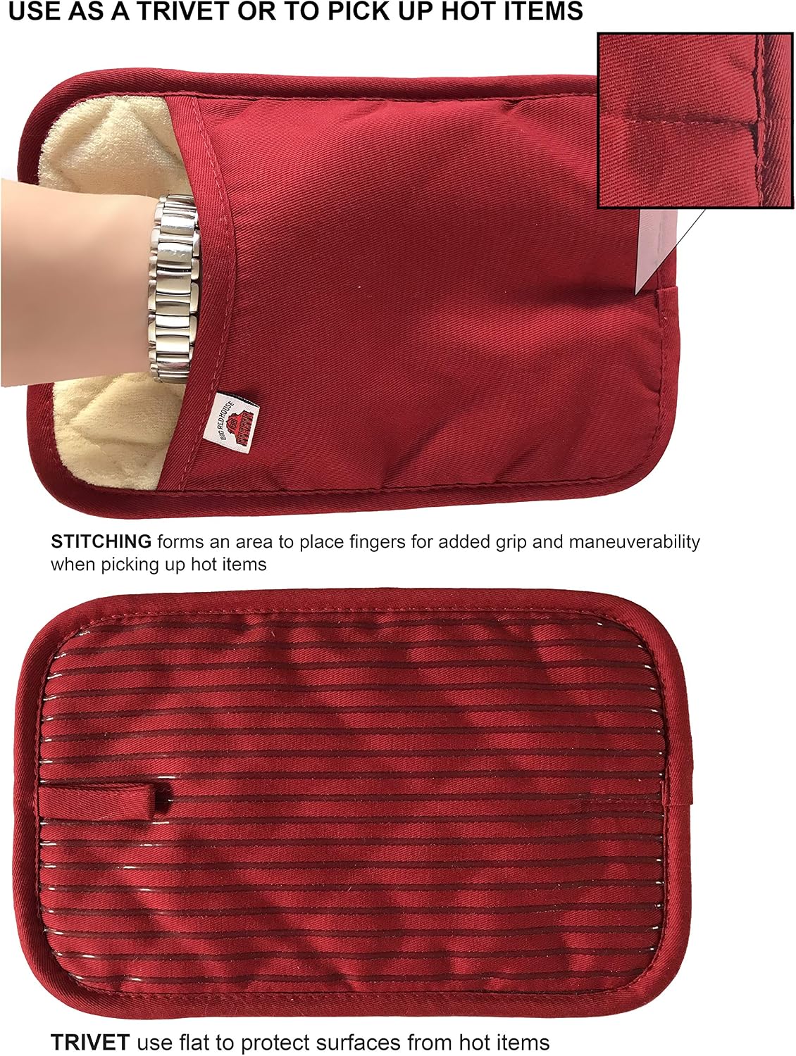Big Red House Oven Gloves Set – 2 Silicone and Cotton Pot Holder Mitts ...