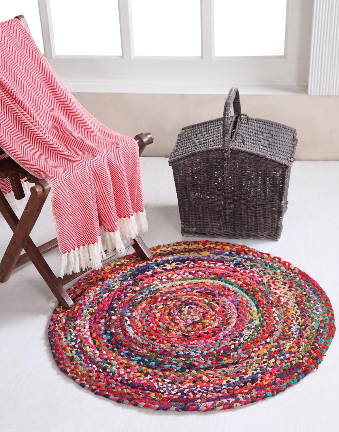 Second Nature Online Sundar Small Round Braided Fabric Rug Hand Made ...