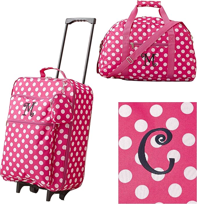 Amazon.com | Girls' 3-Piece Monogram Luggage Set - Pink Polka Dots ...