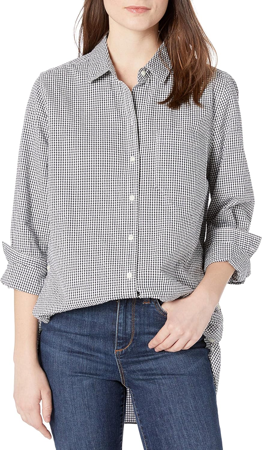 Goodthreads Women's Seersucker Long-Sleeve Side-Button Shirt: Amazon.co ...