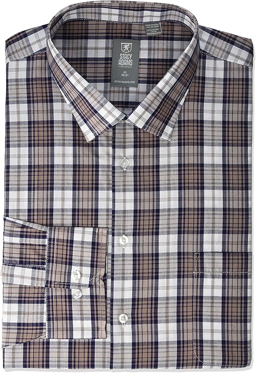 Stacy Adams Men's Modern Fit Plaid Dress Shirt Button: Amazon.co.uk ...