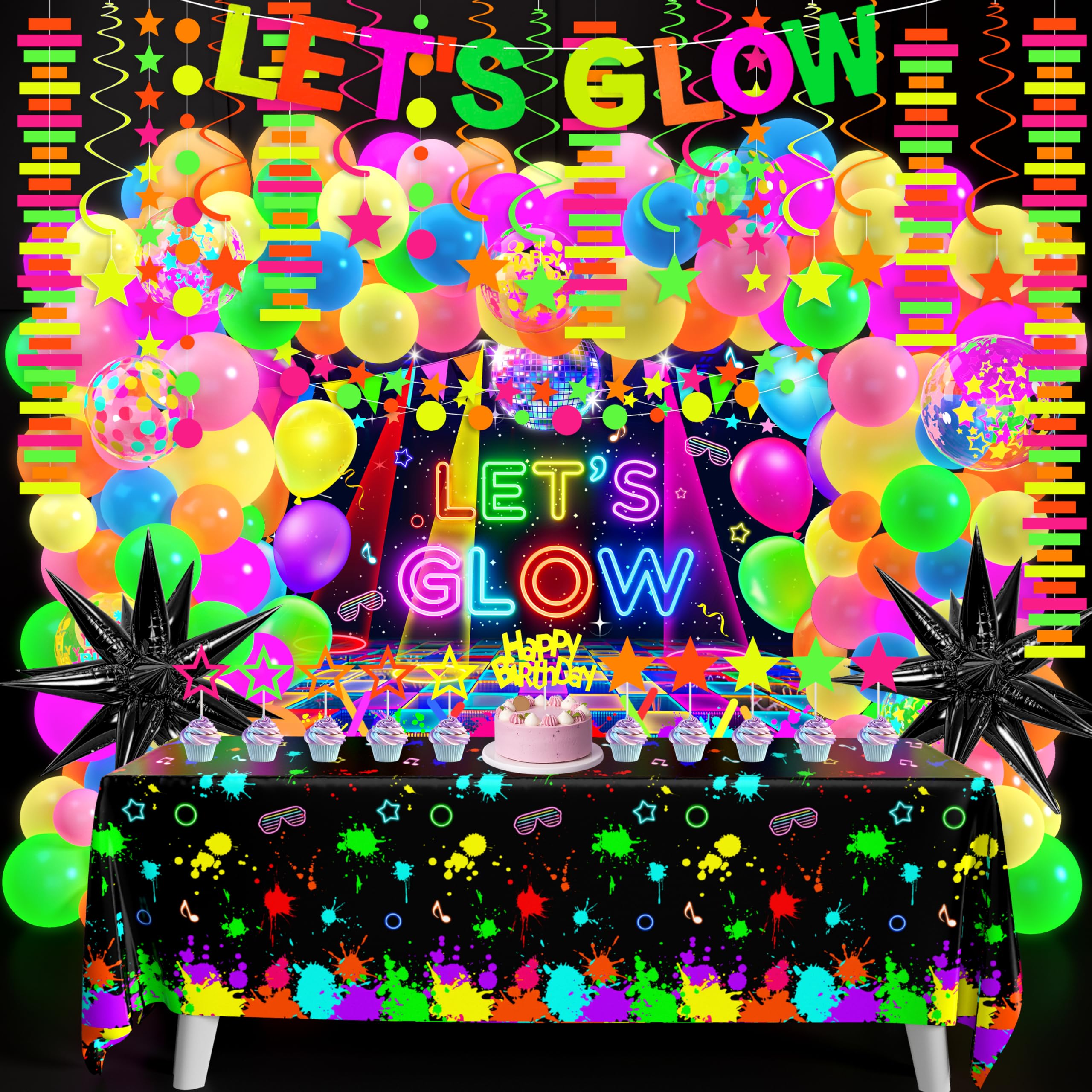 Neon Birthday Party Decoration Glow in The Dark Party Supplies Let's ...