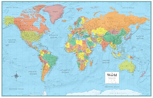 Swiftmaps 32" x 50" RMC Large World Wall Map Poster - Laminated Rolled ...