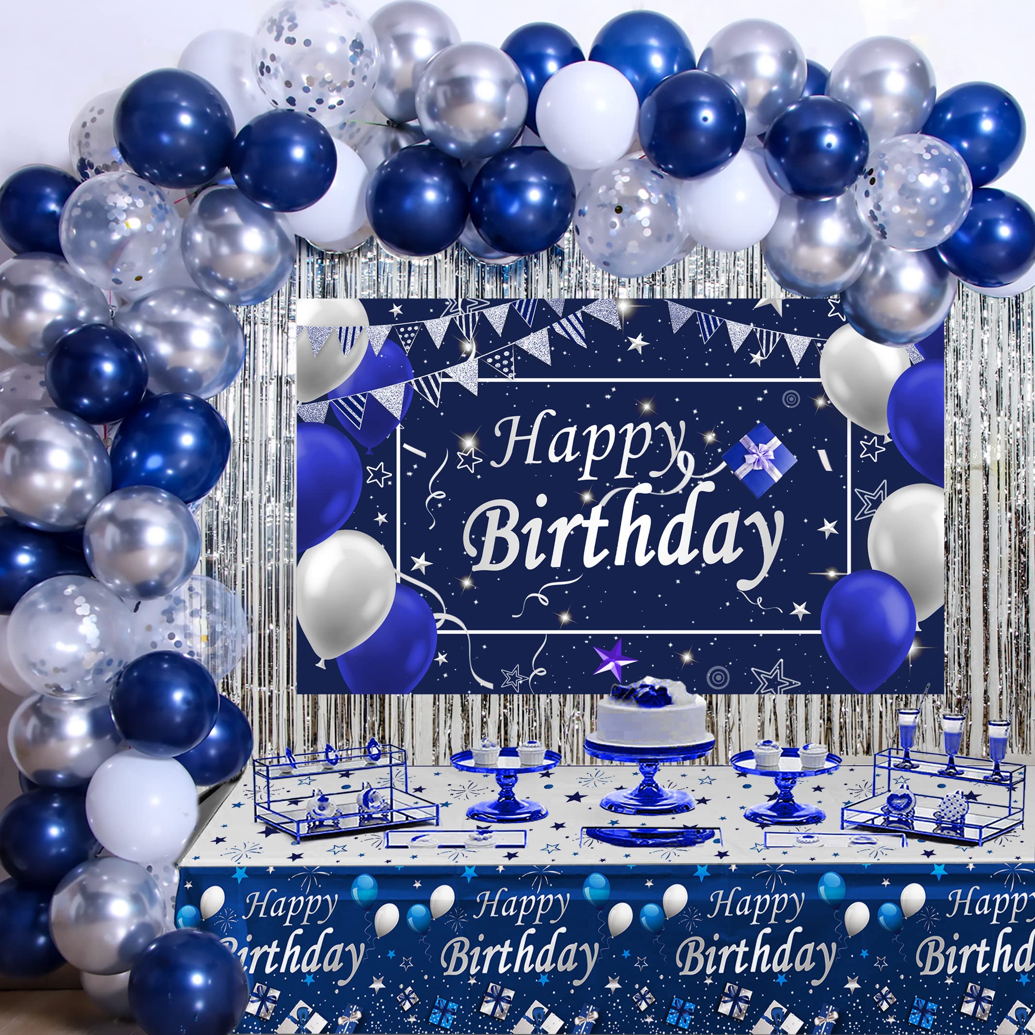 Blue Birthday Decorations for Men, Happy Birthday Decorations for Men Women Boy Party Decoration ...