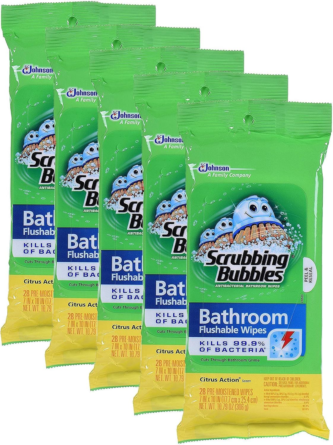 Amazon.com: Scrubbing Bubbles Antibacterial Bathroom Flushable Wipes ...