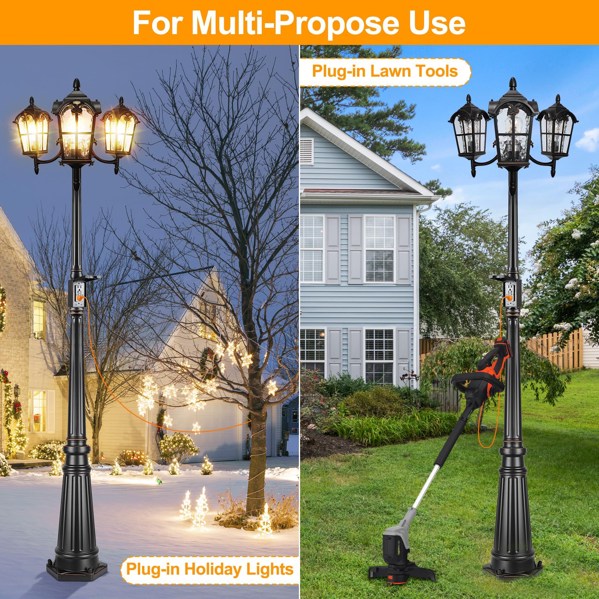 Mua Black Roman Dusk to Dawn Outdoor Lamp Post with GFCI Outlet, Triple ...