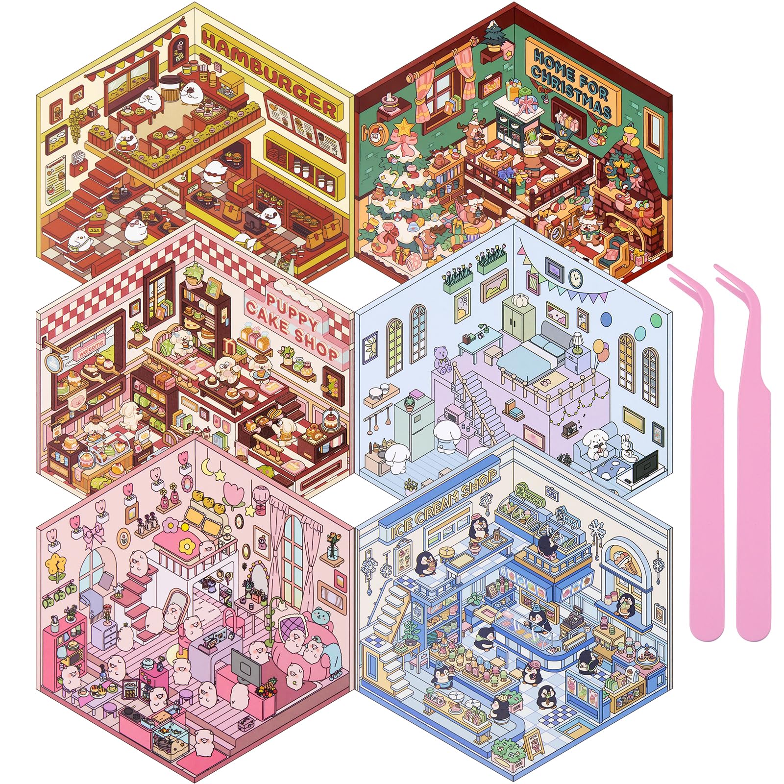DIY 3D Sticker Scenes 6 Sets for Adults Kids, Make Your Own Mini Home ...