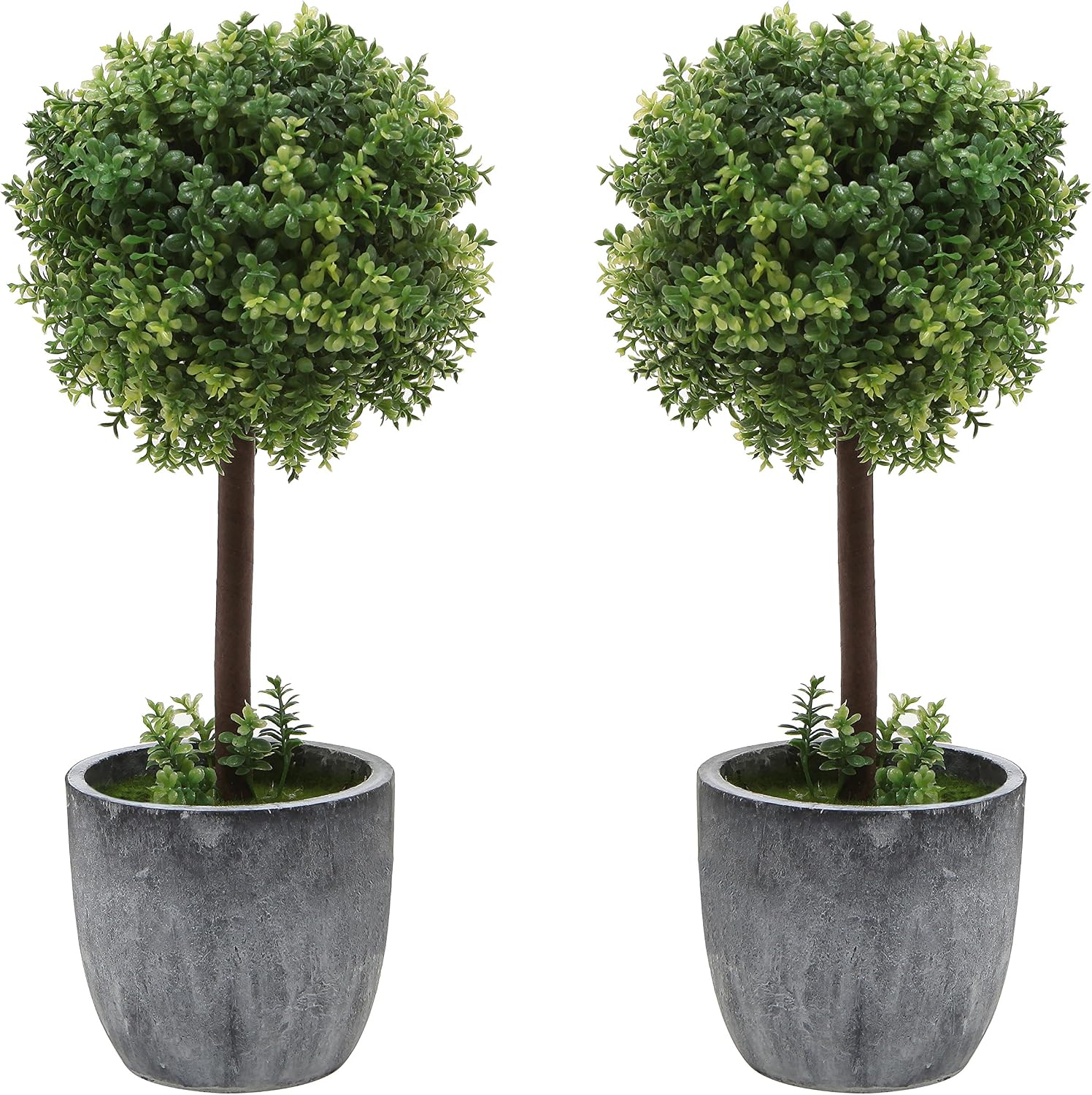 Set Of 2 Small Realistic Artificial Boxwood Topiary Trees Faux