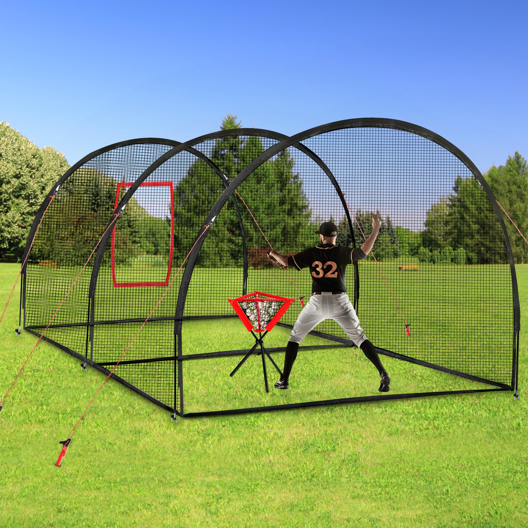 Rengue Batting Cage, 22x12x8FT Baseball Batting Cage Net, Portable ...