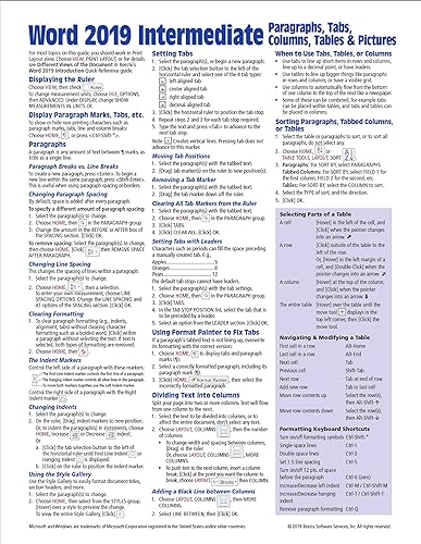 Microsoft Word 2019 Intermediate Quick Reference Paragraphs, Tabs, Columns, Tables & Pictures ...