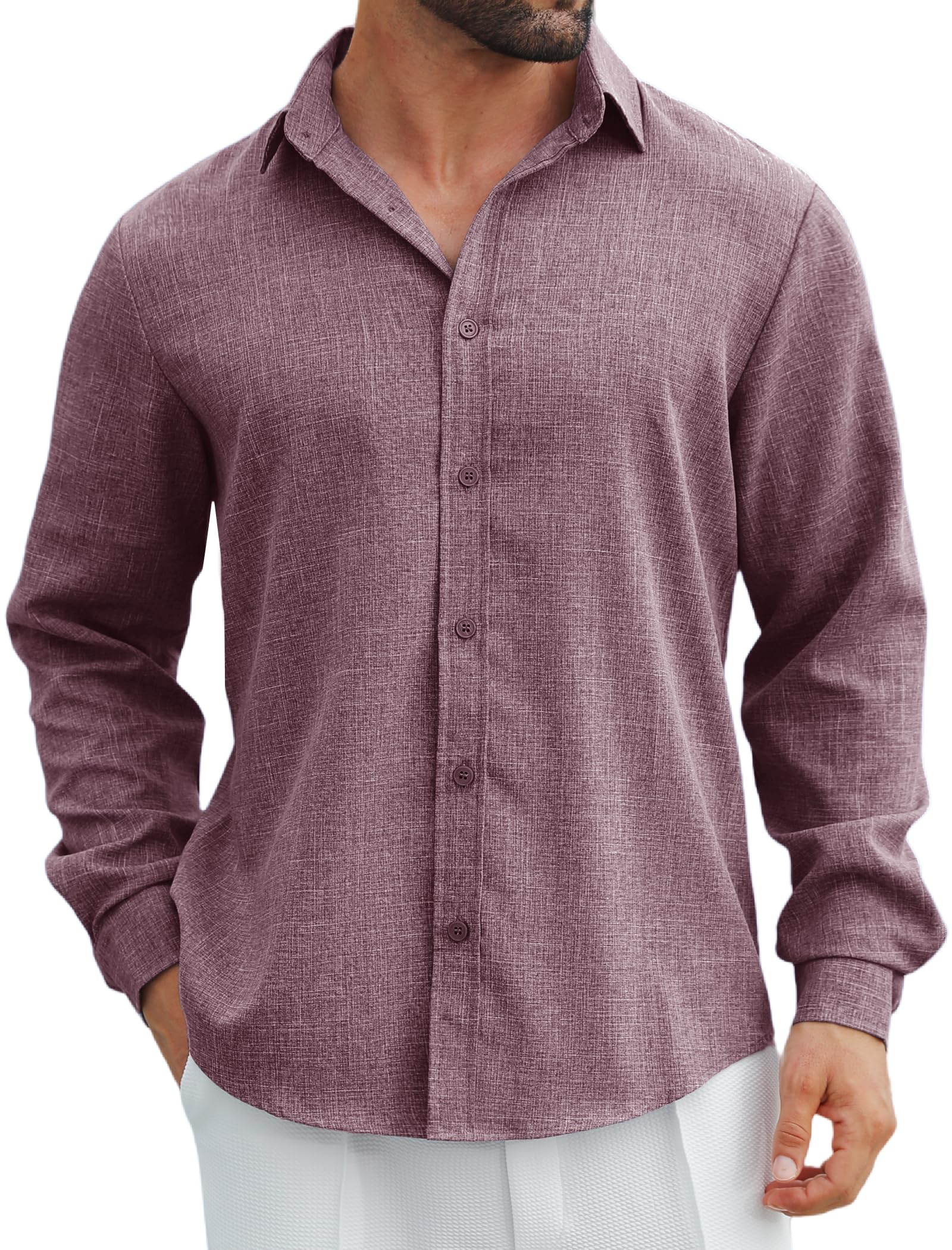 MAPICK Mens Linen Textured Shirts Casual Button Down Long Sleeve Fall ...