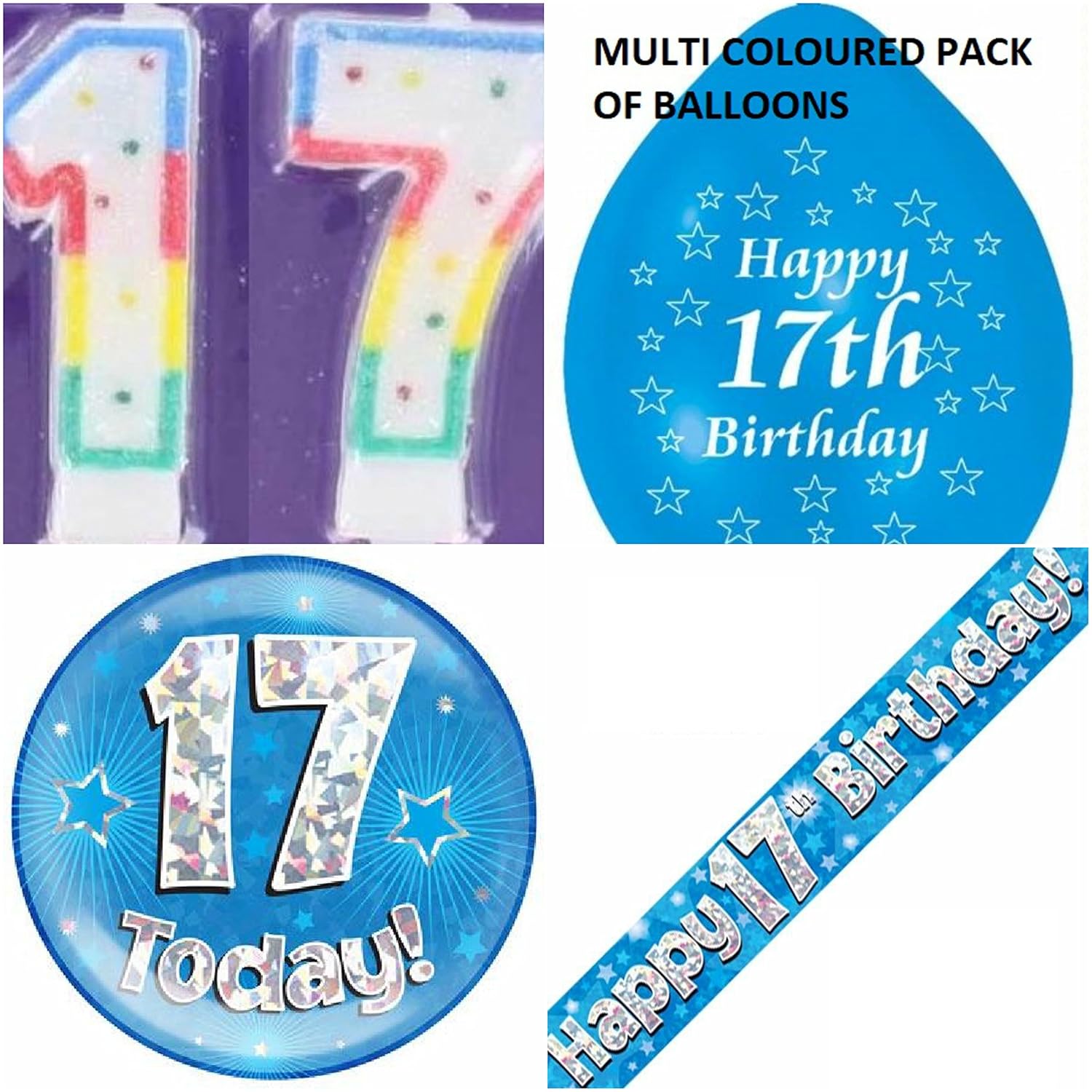 17th Birthday Party Set boys. Age 17 Boy kit (Banner, Balloons, Candle ...