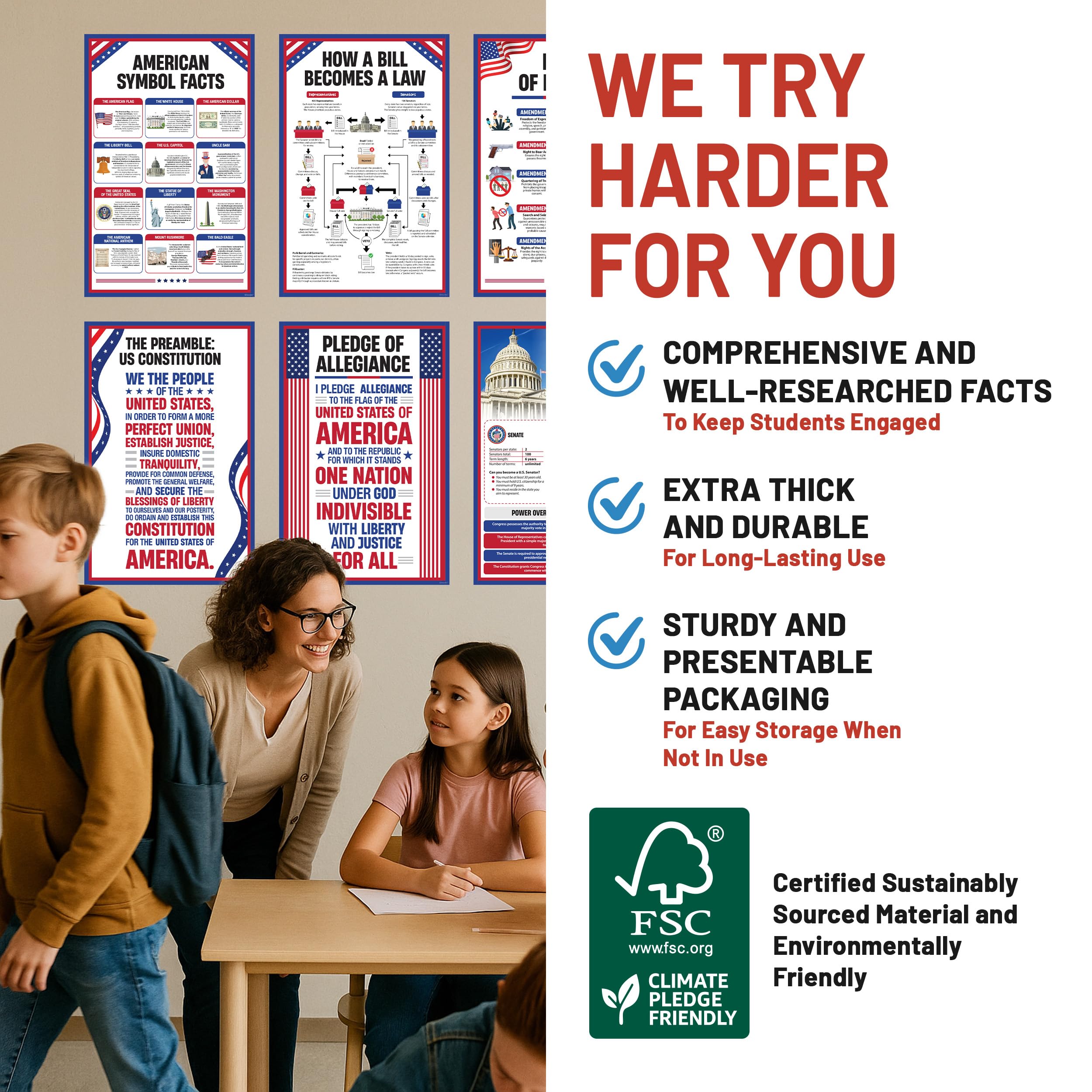 Mua Decorably 18 US Government Posters for Classroom, 11x17in Matte ...