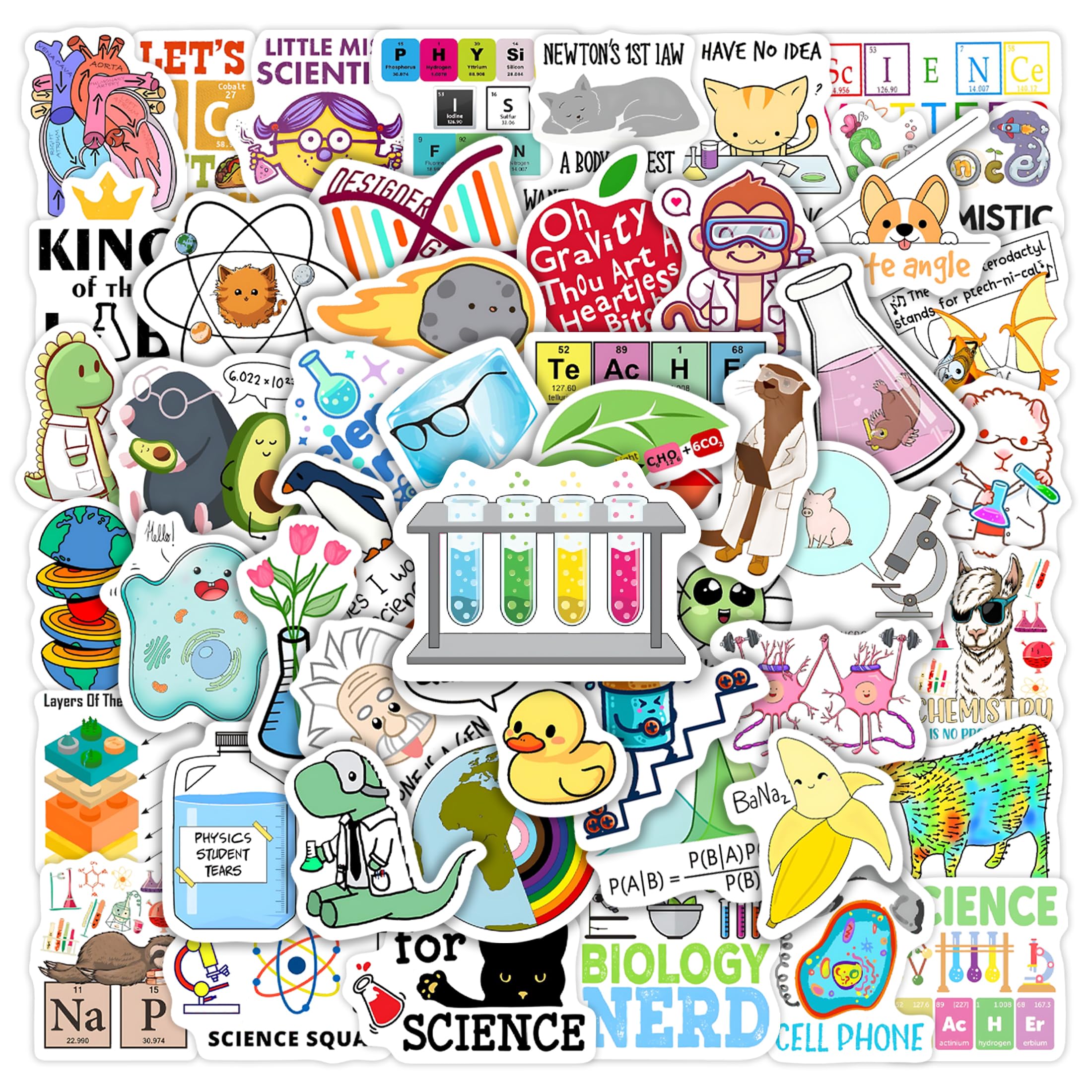 60 Pcs Funny Science Stickers for Water Bottle, Physics Chemistry ...