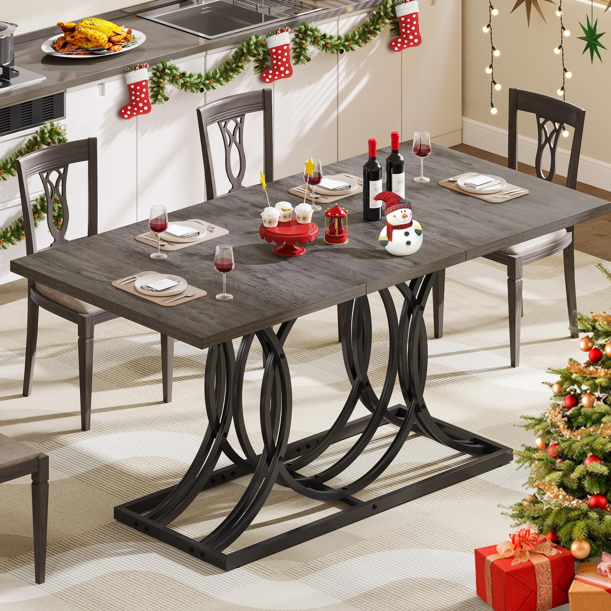 ONLY TABLE NO CHAIRS DWVO 63 Inch Dining Room Table for 4-6 People ...