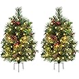 Amazon.com: Yaheetech 2Pcs Pre-lit Mini Christmas Trees,2FT Artificial Christmas Tree with ...