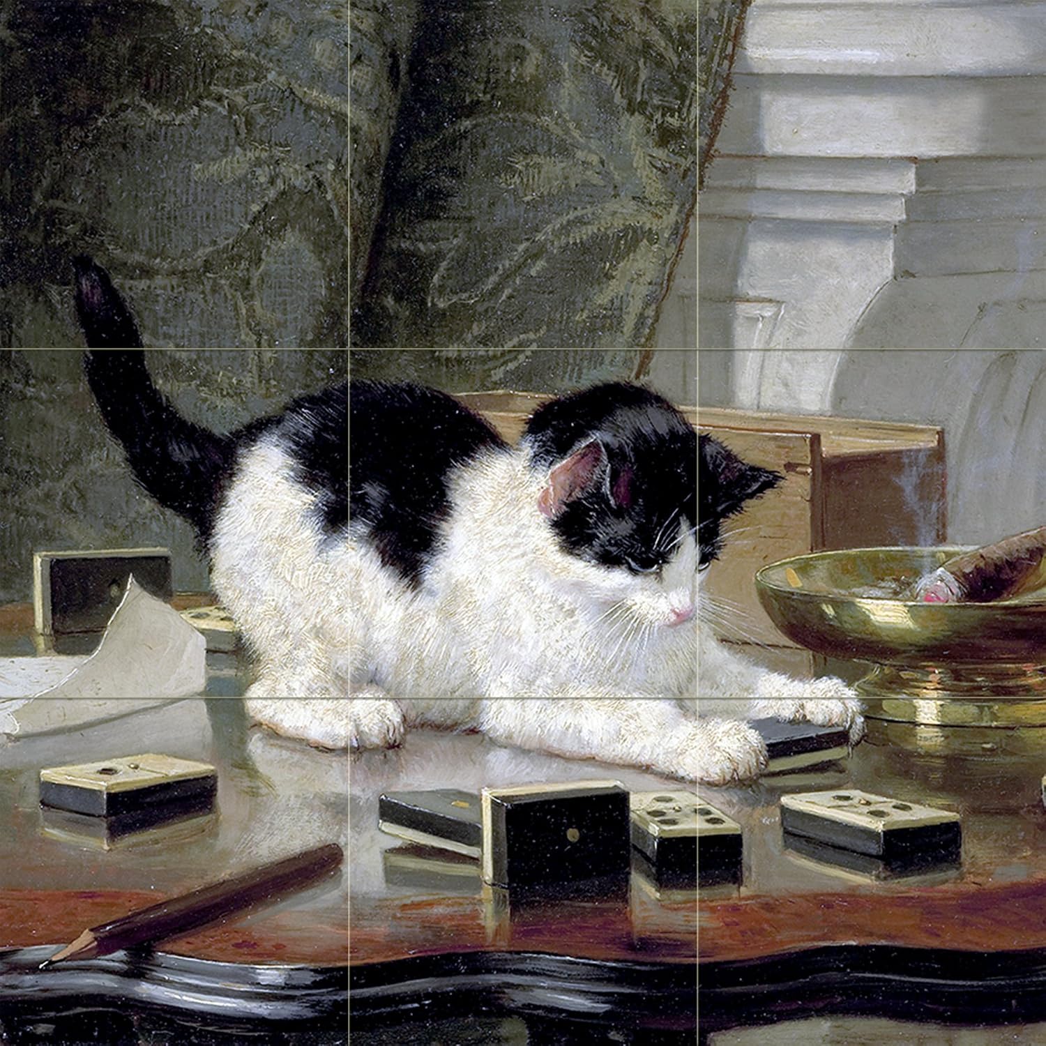 Kittens Game H. Ronner-Knip cat pet table Tile Mural Backsplash Marble ...