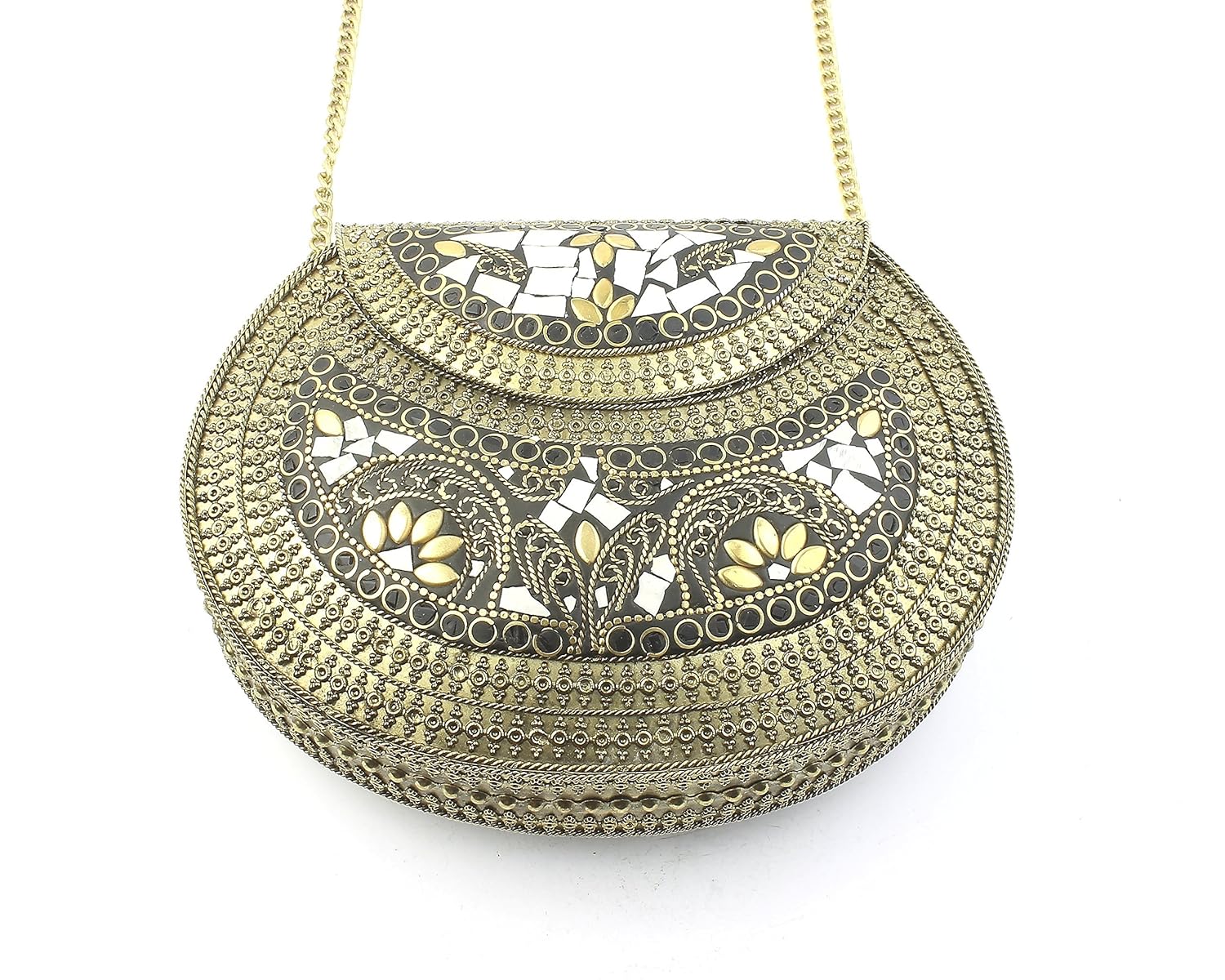 Amazon.com: Shimla Clutch, Vintage Stone Purse, Ornate brass bag, Metal ...