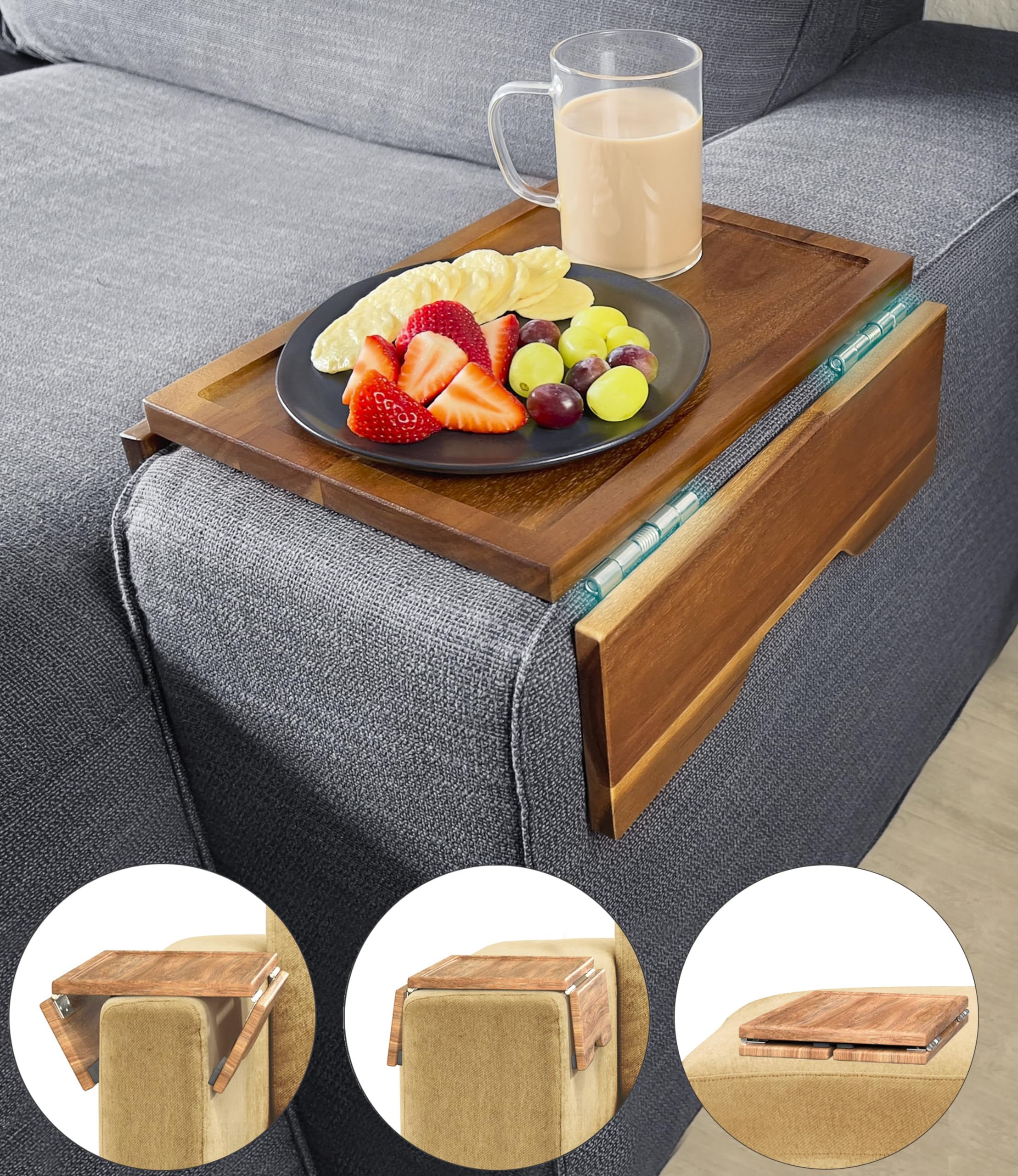 Original Couch Arm Table Tray w/Double Hinges – Acacia | Clip-On Couch ...