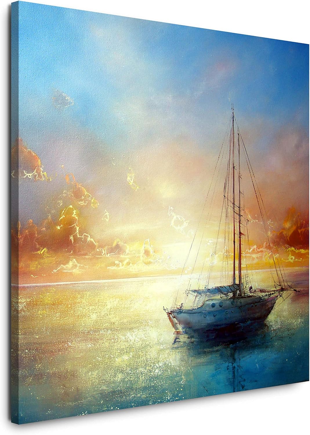 EAUZONE GmbH Malerei mit Segelboot 60x60cm Wandbild auf Leinwand, Kunstdruck Moderne Bilder ...