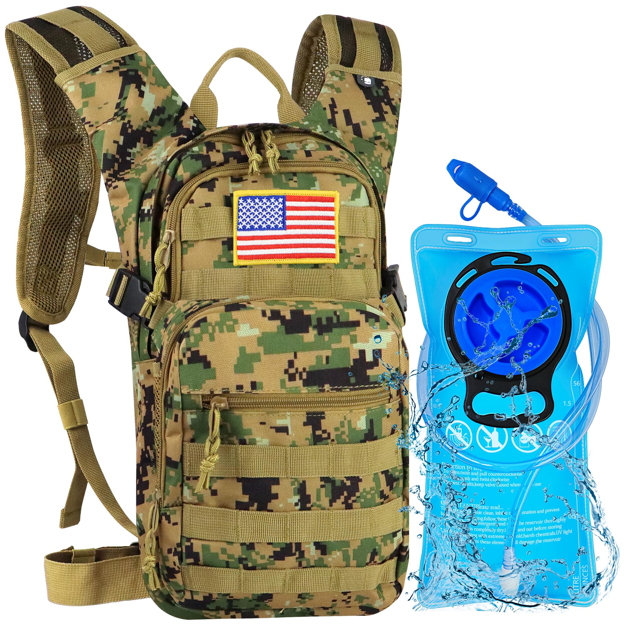 Zavothy Camo Hydration Backpack with 2L Water Bladder Tactical Molle ...
