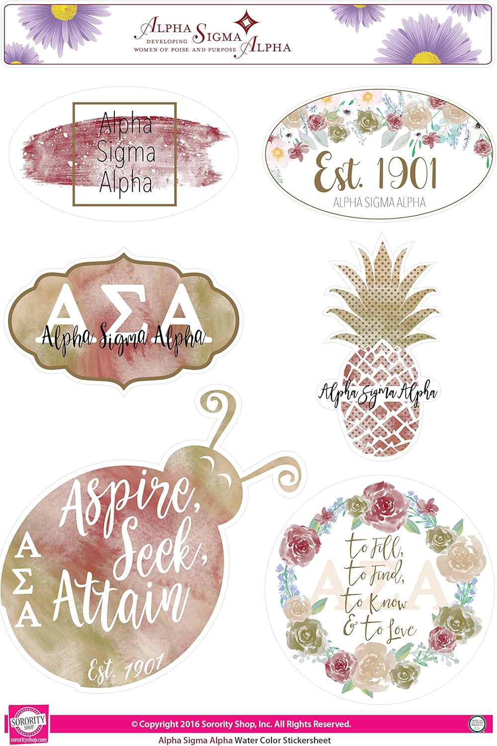 Amazon.com: Alpha Sigma Alpha - Sticker Sheet - Watercolor Theme ...