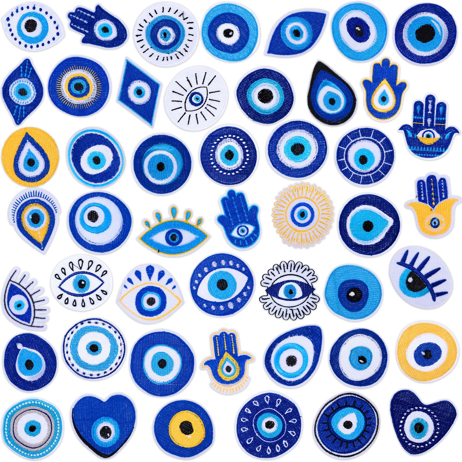 Ferraycle 48 Pcs Evil Eye Embroidery Patches Hamsa Hand Heart Moon Sew ...
