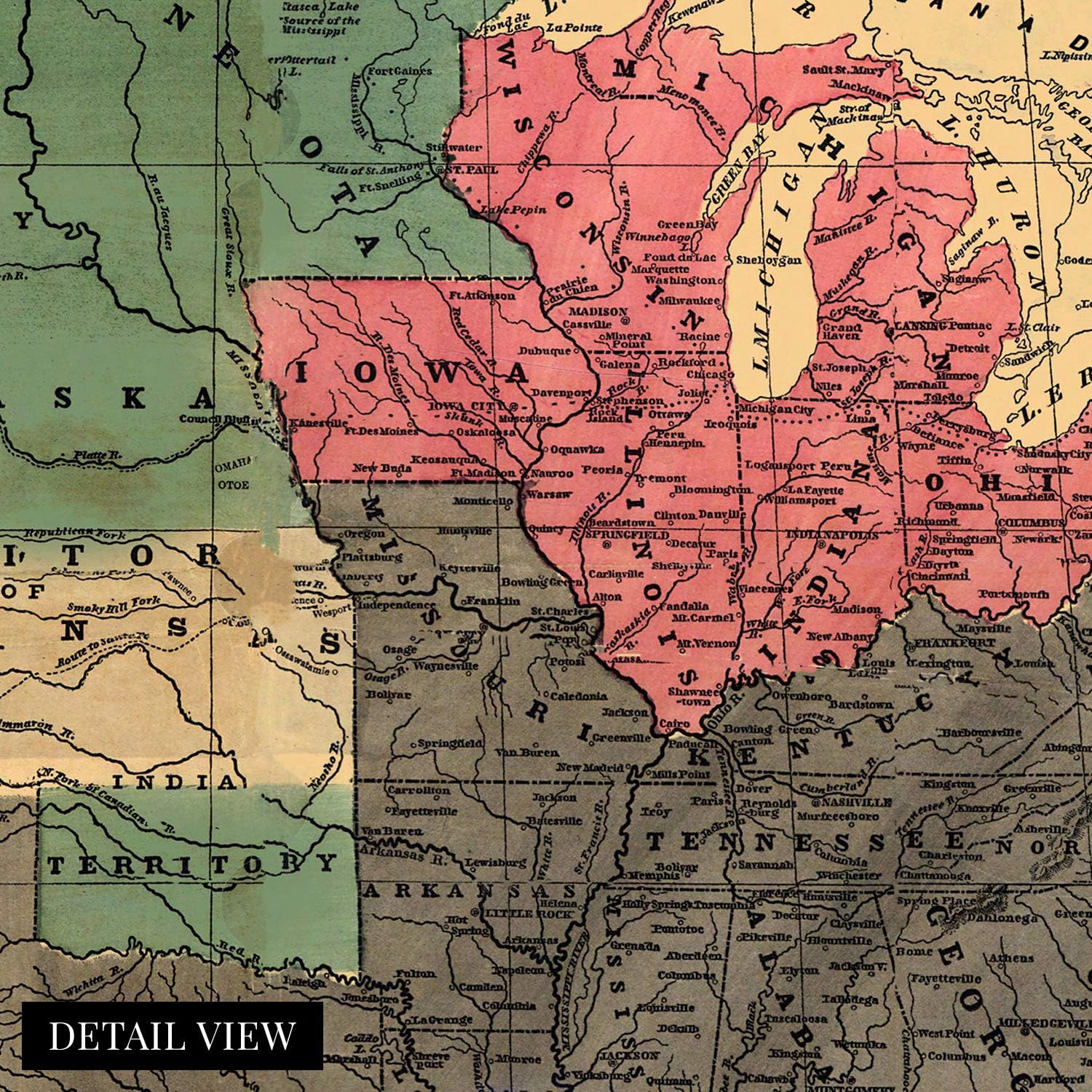 1856 United States Political Map - Vintage Political Map of USA Wall ...