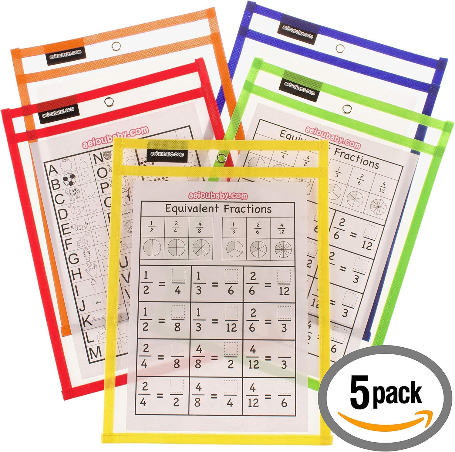 5 Reusable Worksheet Covers A4 Paper | Large Dry-Wipe Pockets 14×10 in ...