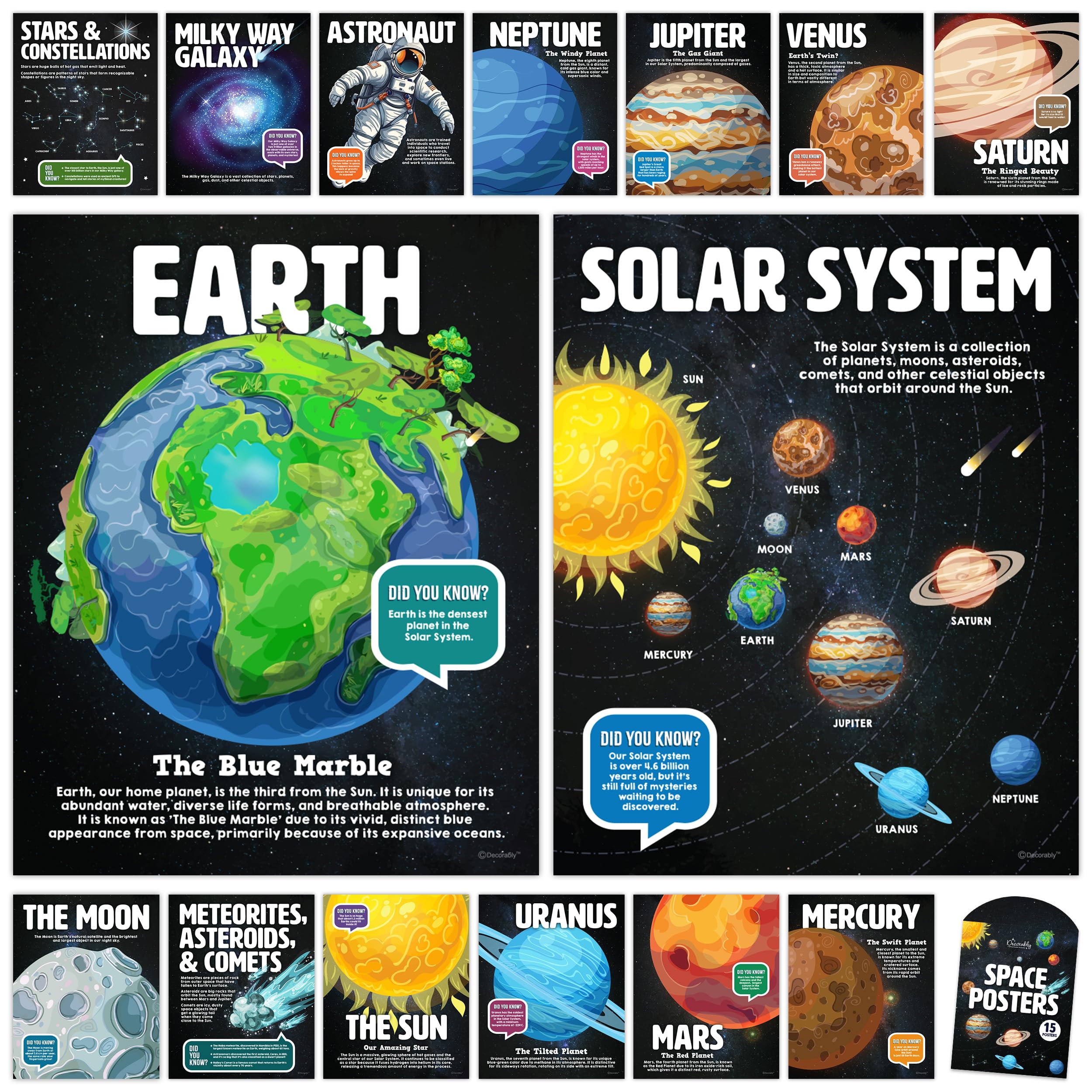 Mua Decorably 15 Space Posters for Classroom, 11x14in Matte-Laminated ...