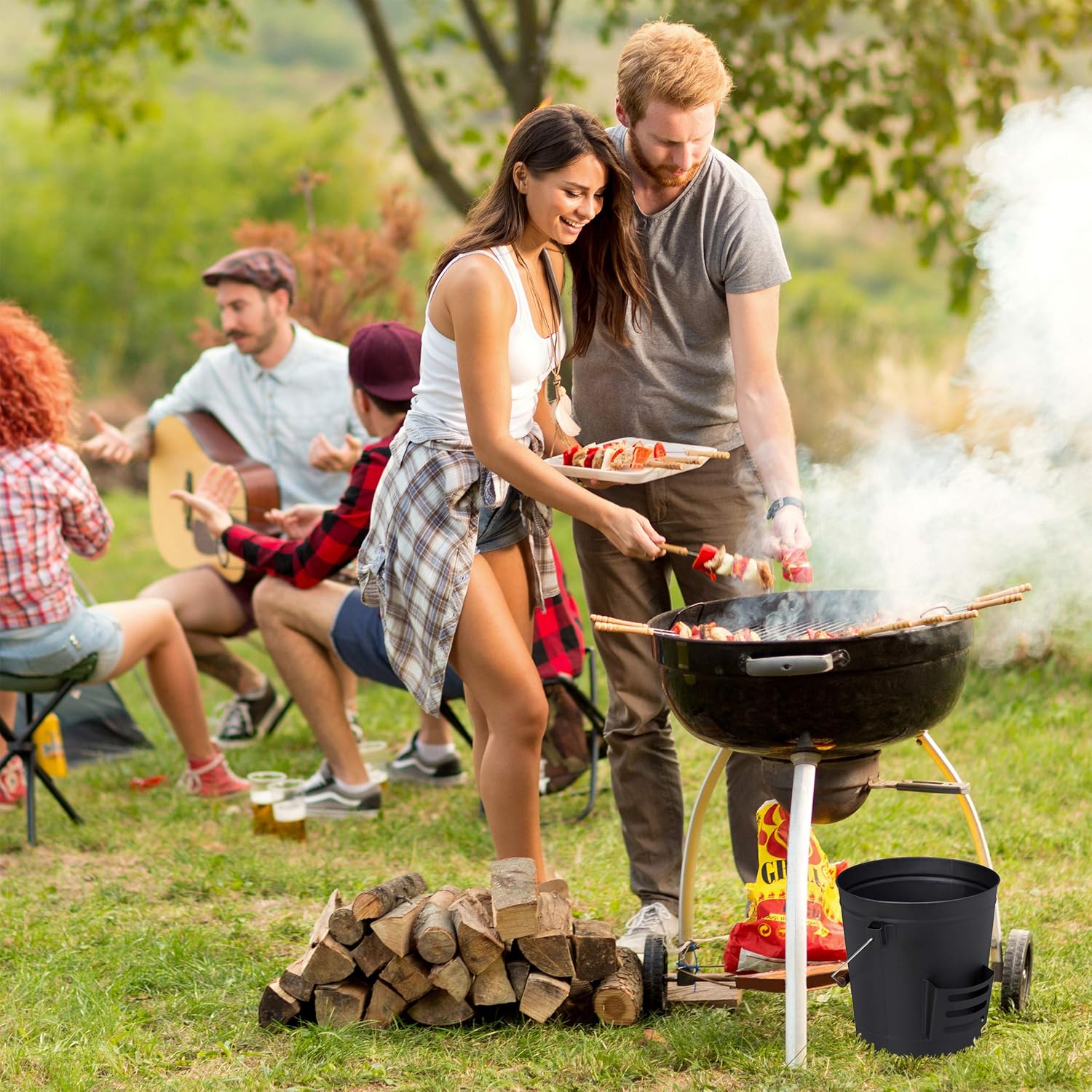 Relaxdays Ash Bucket with Lid and Shovel, Steel, Charcoal Bin with ...