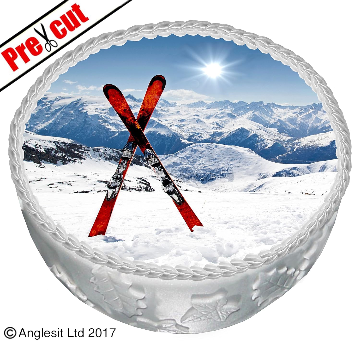 PRE-CUT SKIS WINTER CAKE C VI. TOPPER 7" / 18CM EDIBLE RICE / WAFER ...