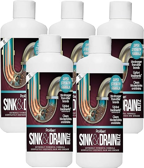 5 x 1 Litre of Pro-Kleen Sink & Drain Blitz - Plughole/Drain Unblocker ...