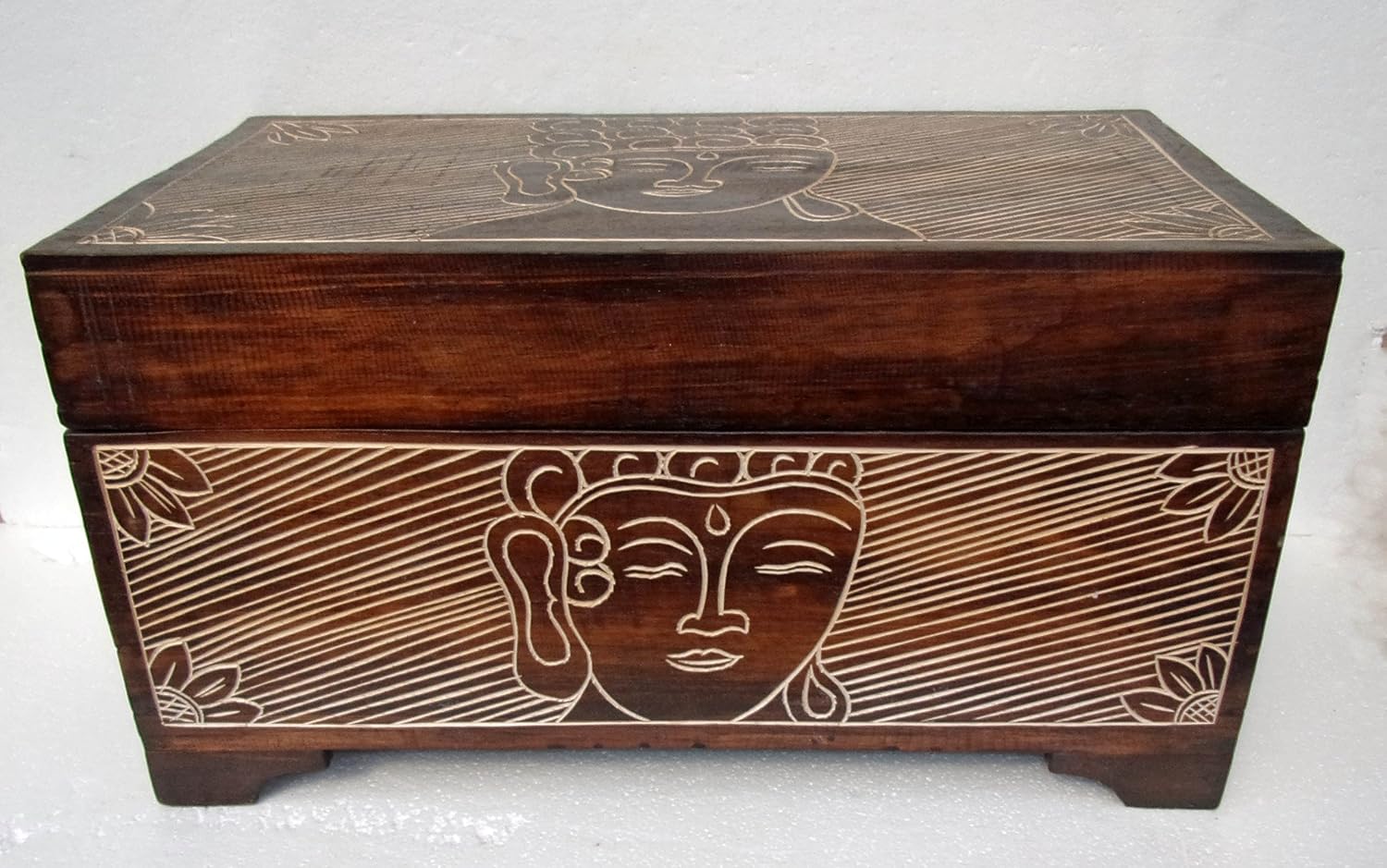 Plantation Designs Unusual Hand Carved Buddha Storage Trunk Large Hand ...