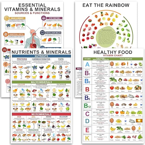 4 Pcs Vitamin And Mineral Chart 11"X17" - Healthy Food Chart, Rich ...