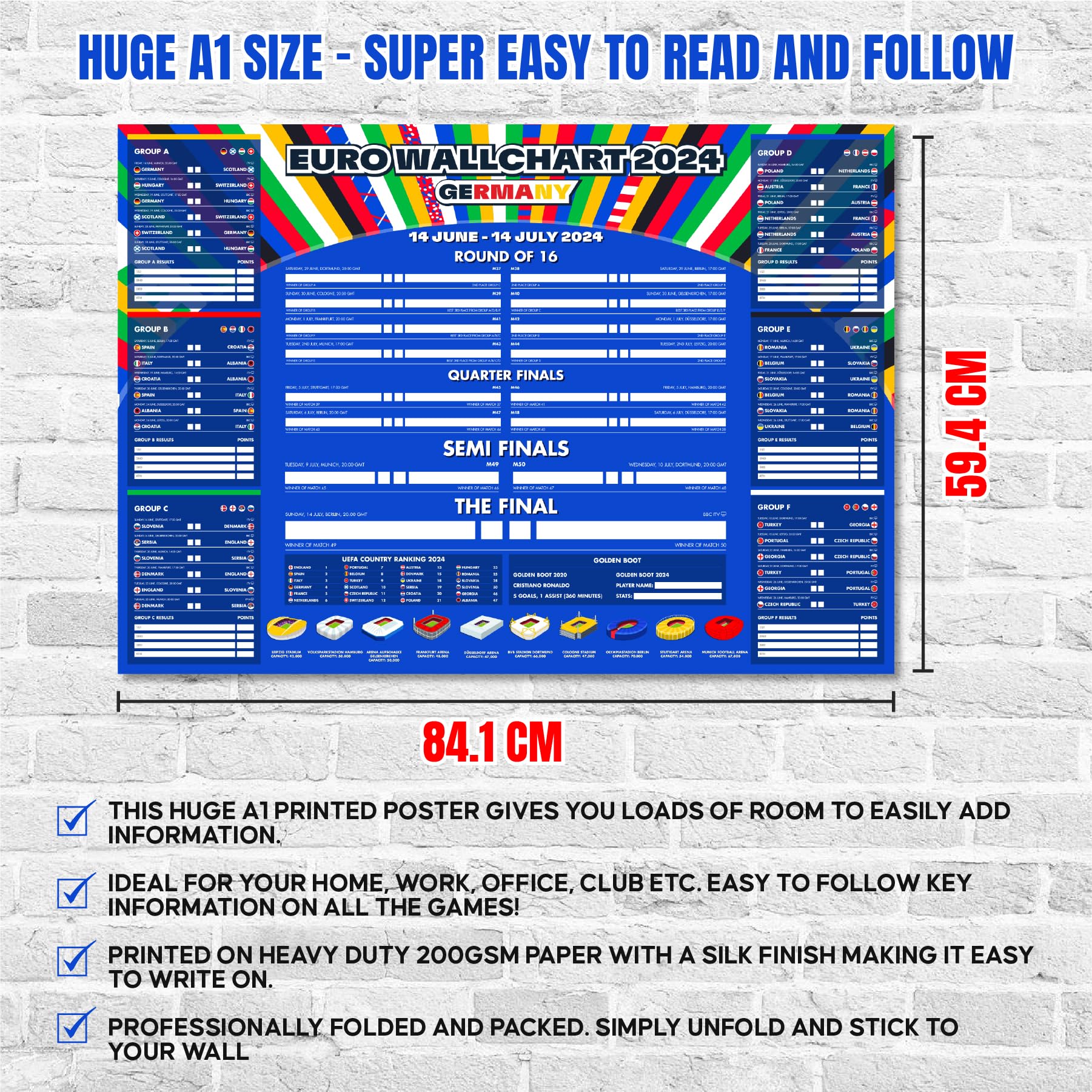 Mua Euro Football Wall Chart 2024 Football Tournament Wallchart Poster ...