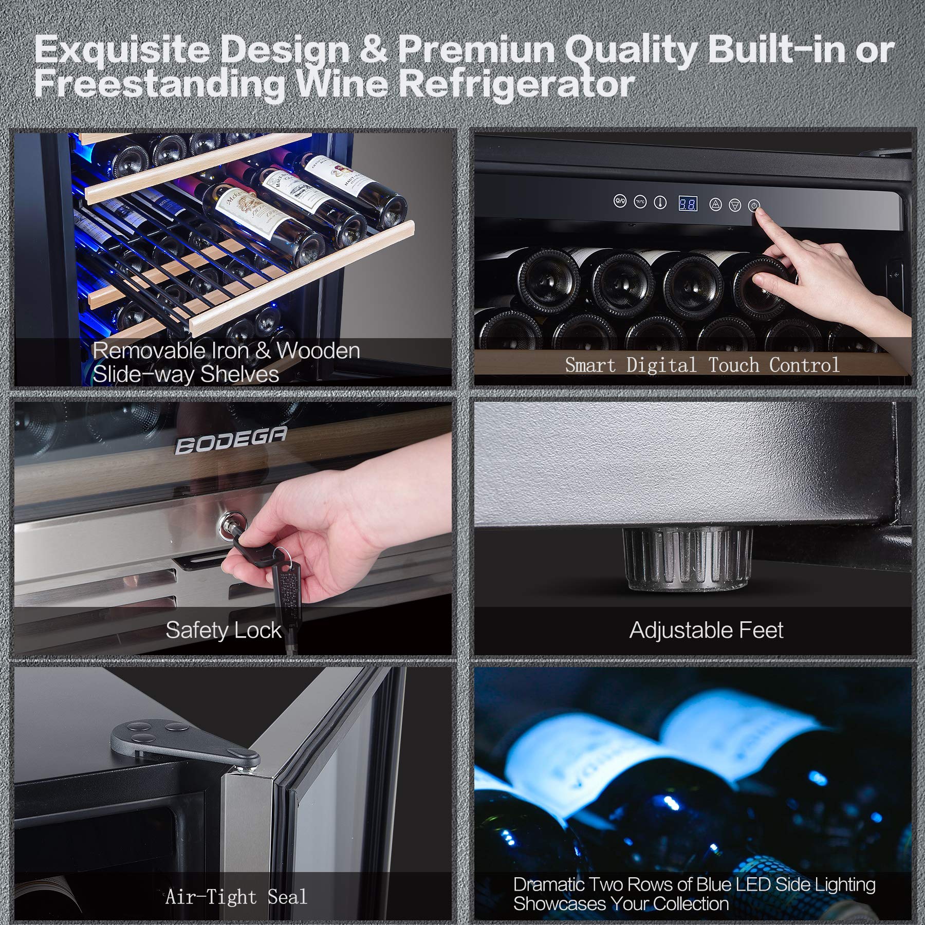 24 Inch Wine Cooler, 176 Bottles Wine Refrigerator with High-Capacity ...