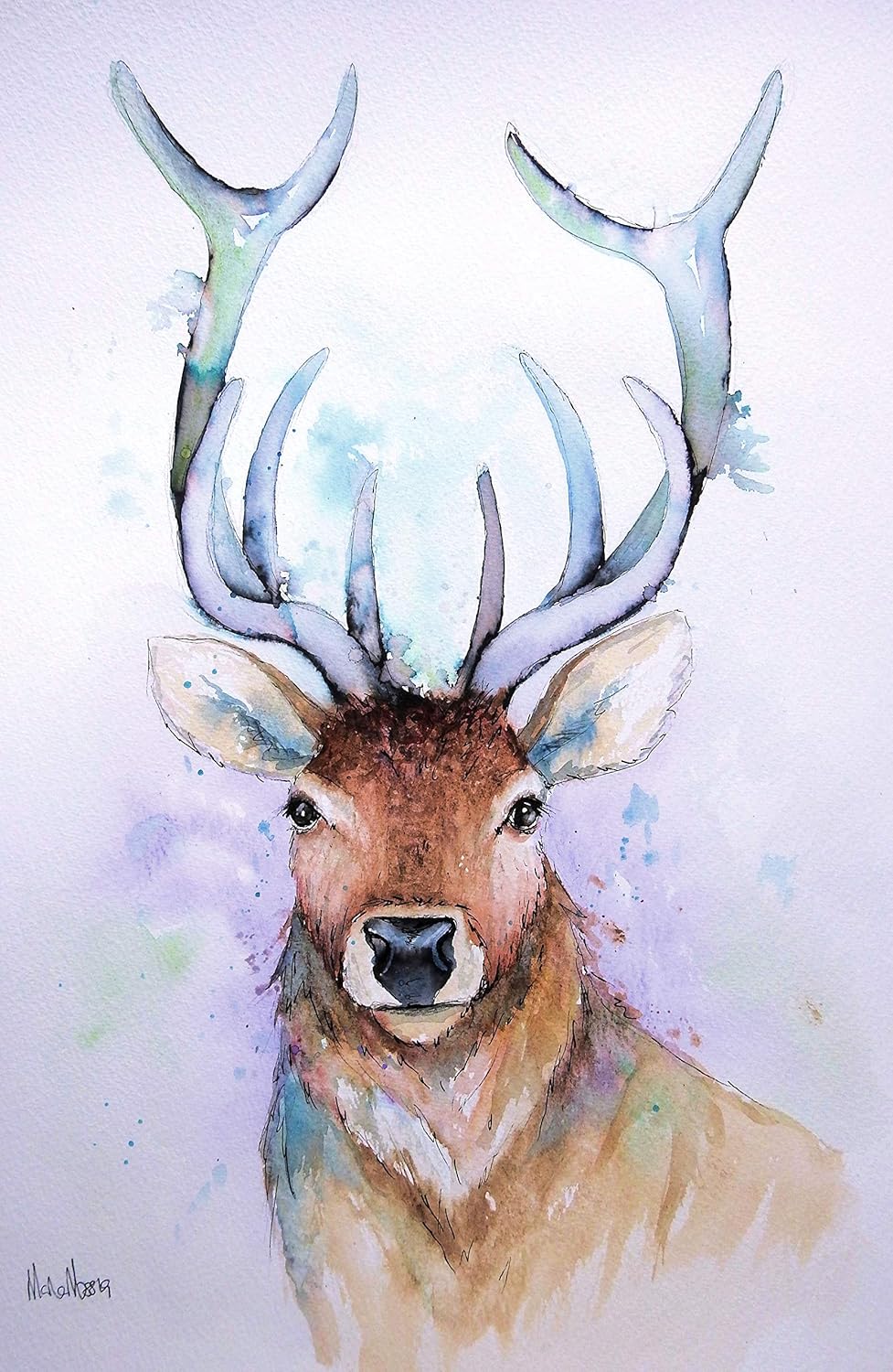 Original A3 Watercolour STAG Painting by Maria Moss: Amazon.co.uk: Handmade