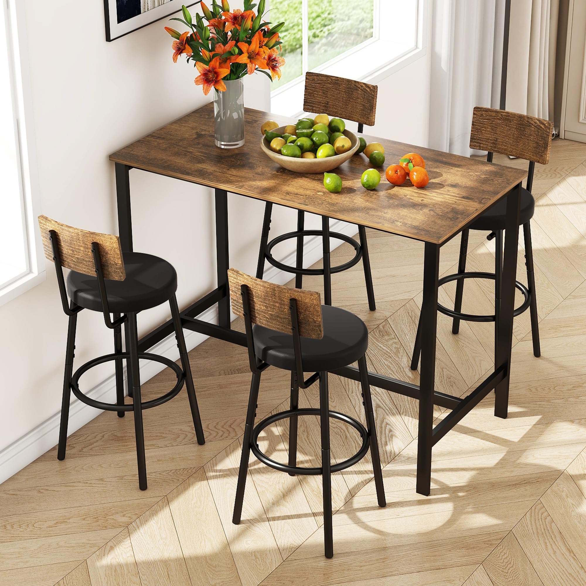 Tatub Bar Table and Chairs Set of 4, 5 Piece Dining Table Set, Counter ...