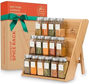 Amazon.com: Pinnacle Cookery Bamboo Spice Rack Organizer For Countertop ...