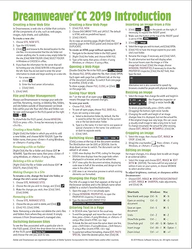 Adobe Dreamweaver CC 2019 Introduction Quick Reference Guide (Cheat ...