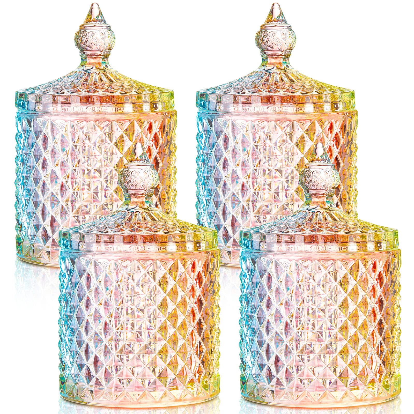 Aoriher 4 Pcs Crystal Glass Candy Jar Set with Lids Home Decorative ...
