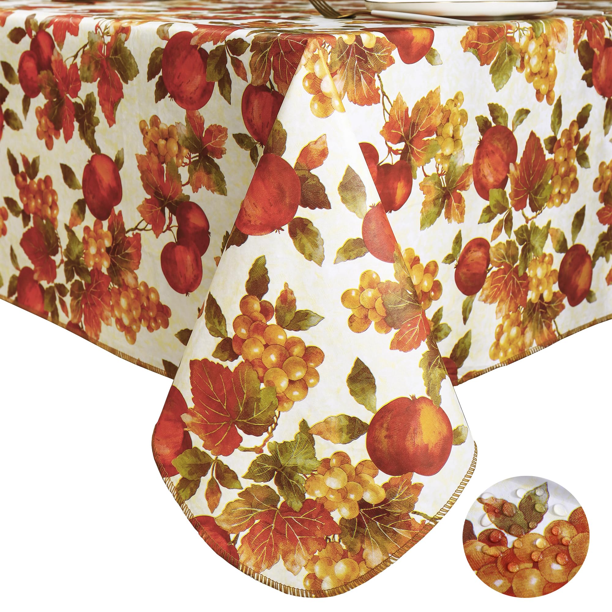 Yafe Heavy Duty Vinyl Tablecloth with Flannel Backing Waterproof Oil ...