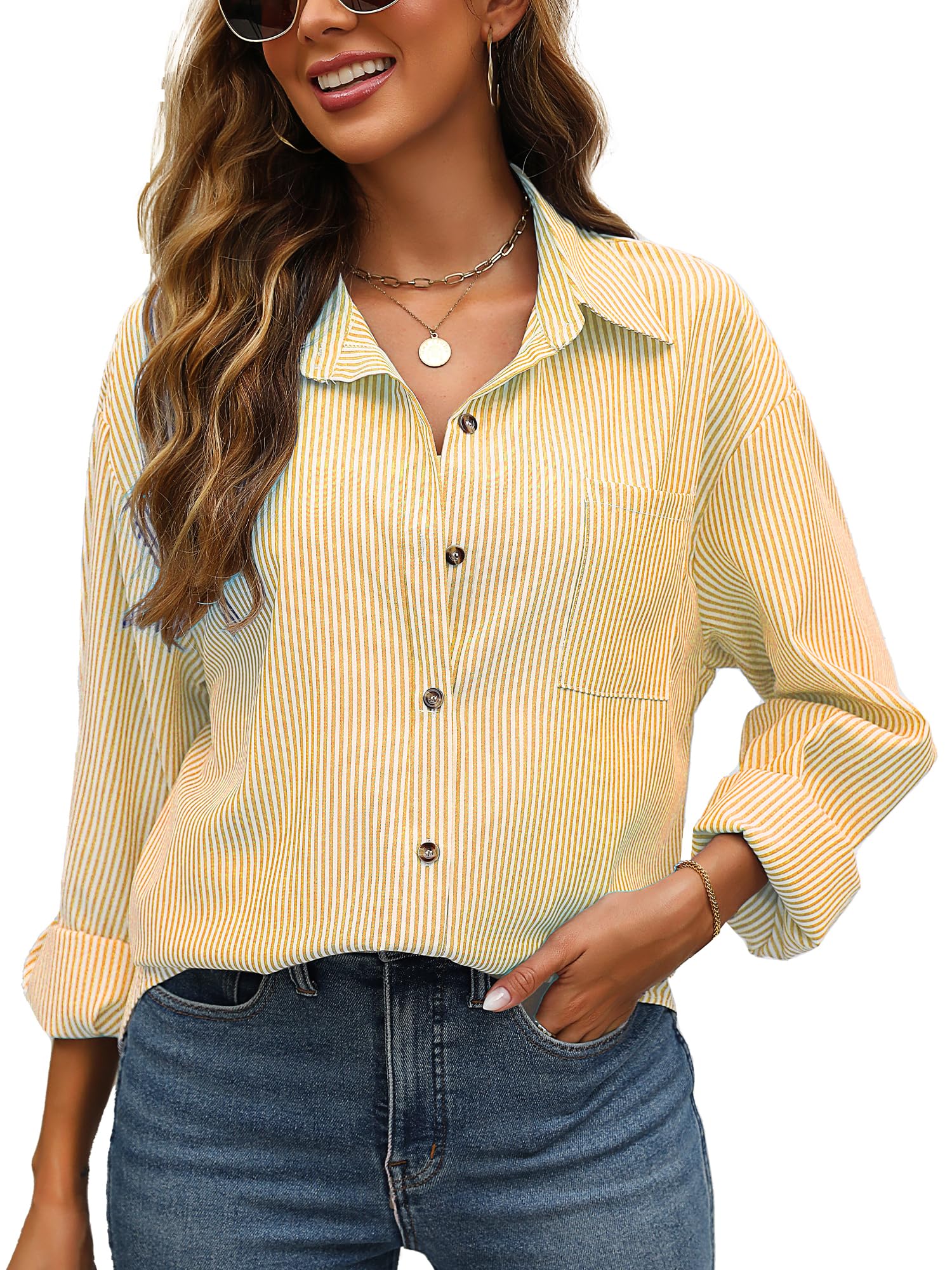 Namifin Womens Button Up Blouses Long Sleeve Collared Button Down ...
