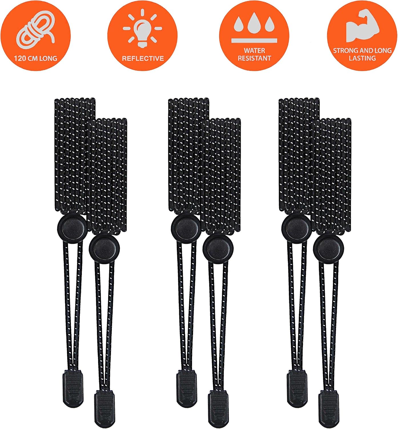 Canwn [3 Pairs Elastic Laces, Reflective Elastic Shoe Laces 120cm No ...