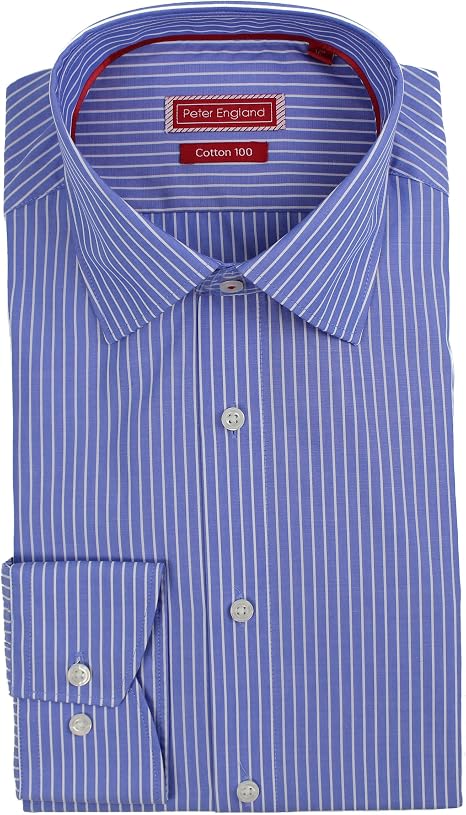 Peter England Cotton Mid Blue Butcher Stripe Shirt in 17: Amazon.co.uk ...