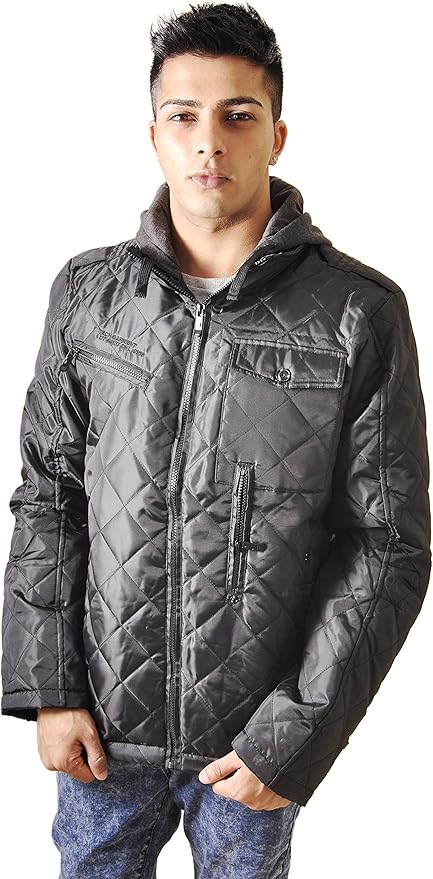 Mens Black Quilted Jacket with Pockets: Amazon.co.uk: Clothing