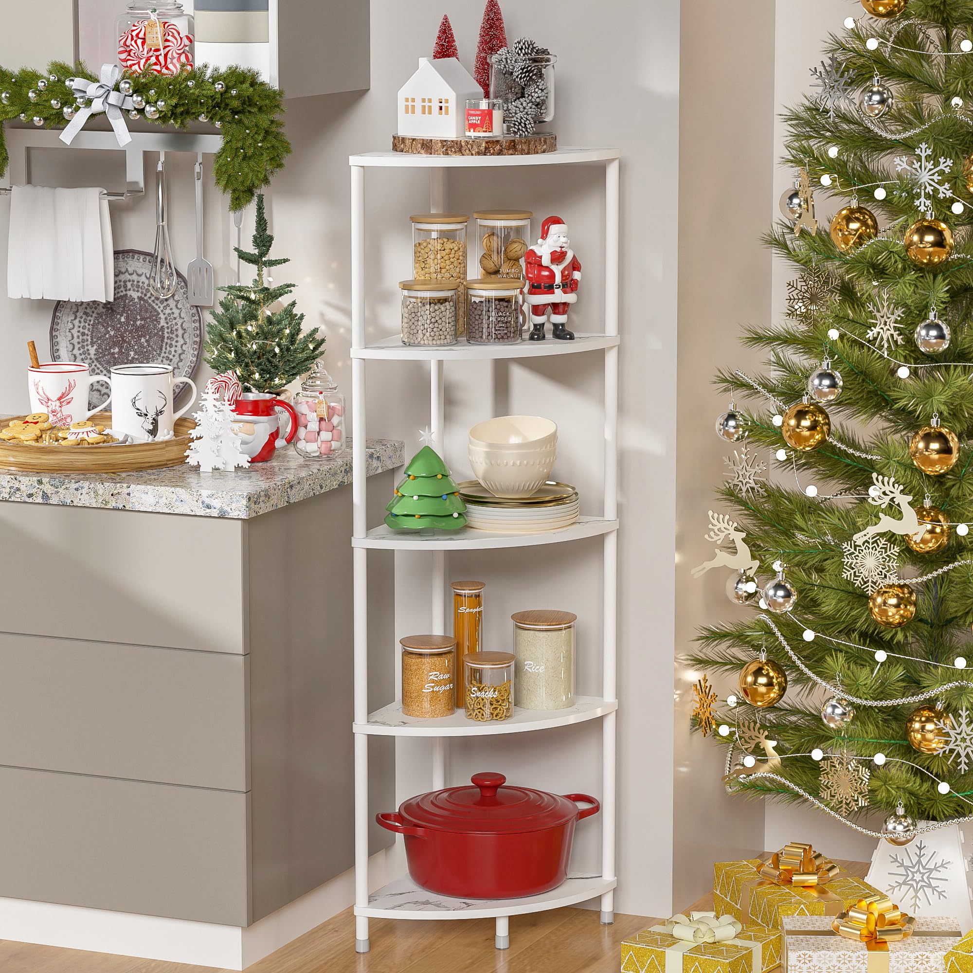 Greatseas 5 Tier Corner Shelf Stand, 44.1" Kitchen Shelf Organizer with ...