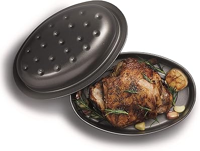 MasterClass Self Basting Non Stick Roasting Tin with Lid, 27.5 x 18.5 ...